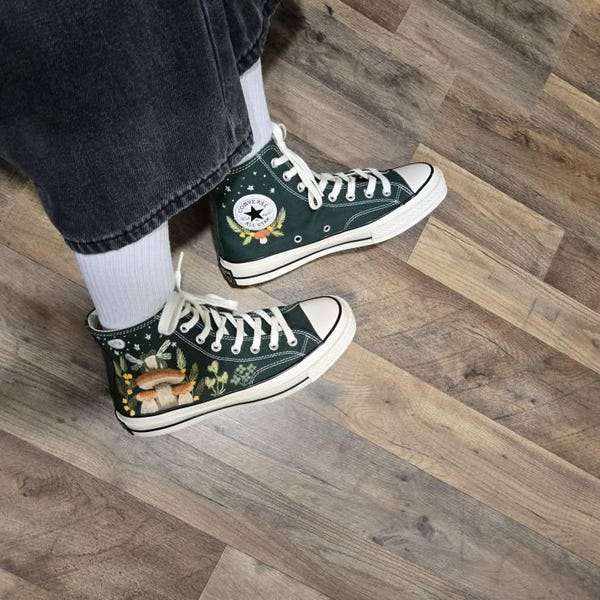 Embroidered Converse Mushroom, Frog, Converse Embroidery Mushroom ...