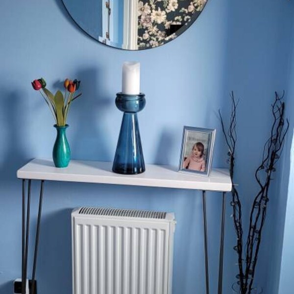 White Console Table, Hallway Table, Radiator Shelf, Rustic Hallway ...