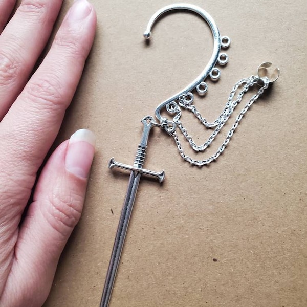 Sword Cuff Earrings, No Piercing Ear Wrap, Pirate Cosplay Jewelry, Big ...
