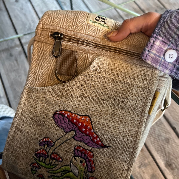 Unique Designed Himalaya Hemp Frog Mushroom Embroidered Beige Passport ...