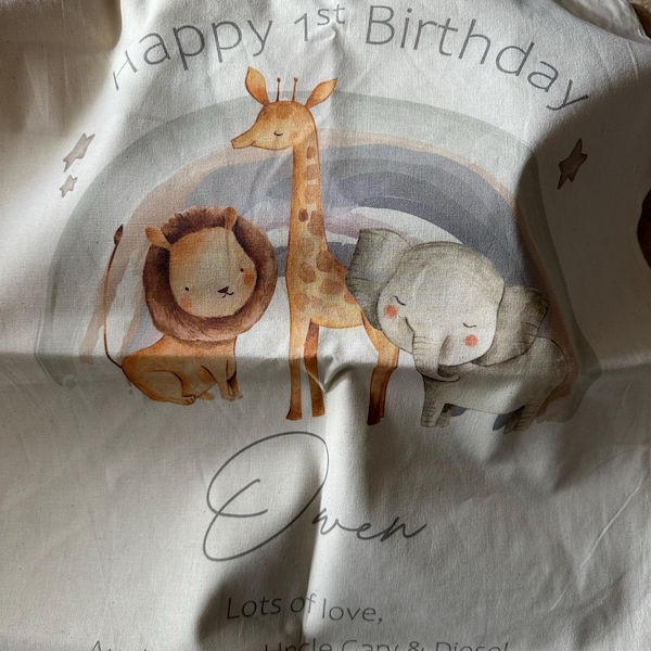Personalised First Birthday Safari Blue Dungarees | I Am One Today ...