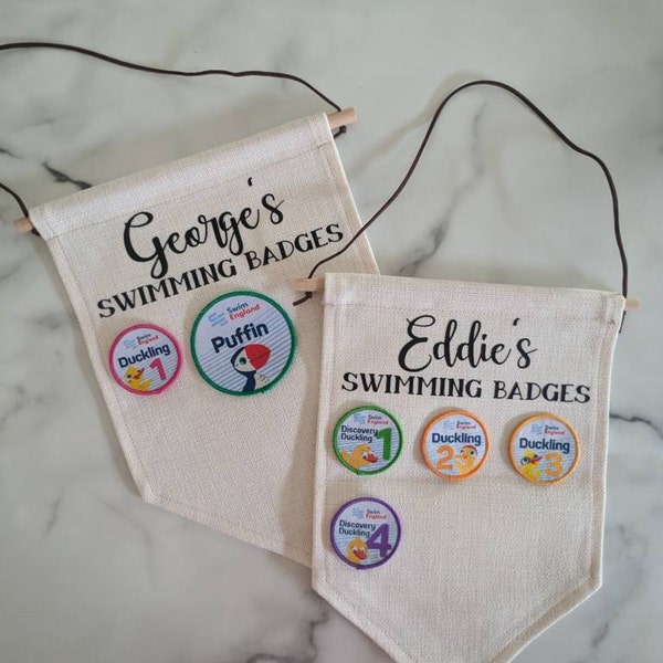 Personalised Swimming Badge Display Banner, Children's Keepsake, Kids ...