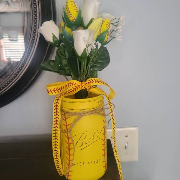 Softball Mason Jars, Softball, Rustic, Sports, Mason Jars, Play Ball - Etsy