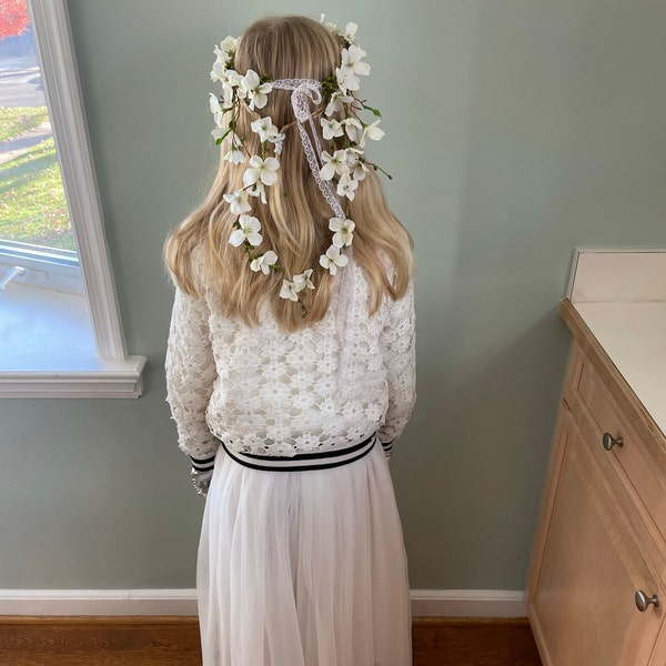 Delicate White Cascade Flower Crown, Wedding Flower Crown, Cascading ...