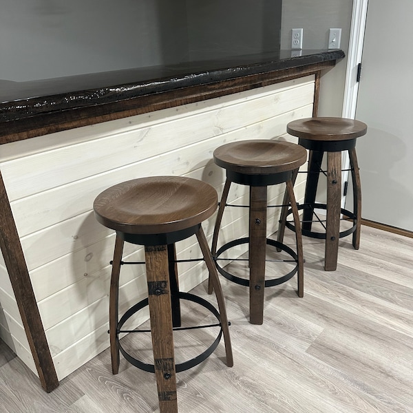 Whiskey Barrel Stave Bar Stool With Wooden Swivel Seat, FREE SHIPPING ...