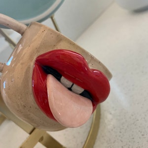Handmade Red Lip Shaped Embossed Ceramic Mug 3D Pottery Kiss - Etsy