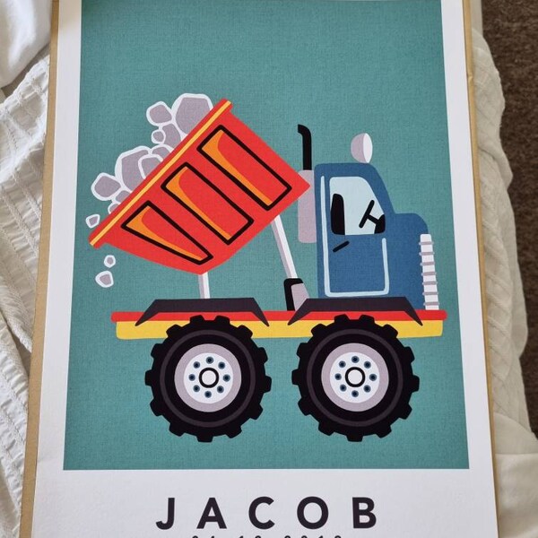 Personalised Digger Print, Construction Nursery Print, Transport Wall ...