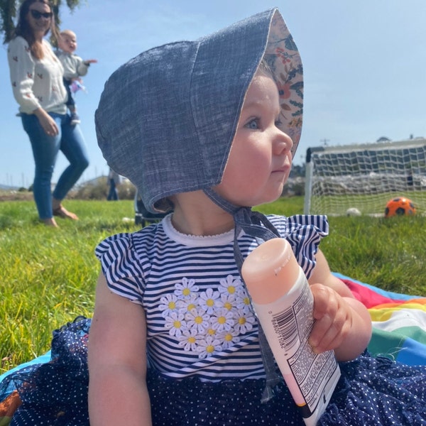 Baby Bonnet Girl Summer, Baby Sun Hat, Reversible Bonnet, Rifle Paper ...