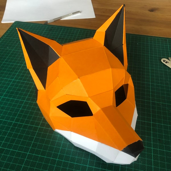 Fox Mask DIY Low Poly Animal Papercraft PDF Template Halloween Decor - Etsy