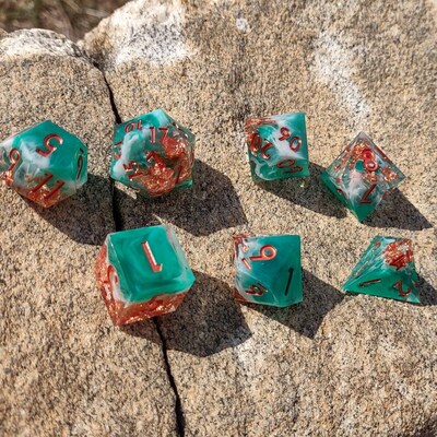 Shipwrecked Handmade Sharp Dice Teal/white/clear Resin Cast Dice Set of ...
