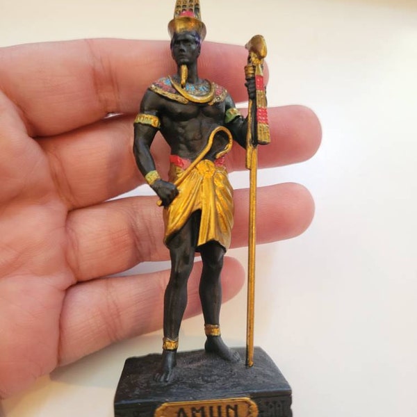 Vintage Amun Mini Statue - Small Hand-painted Ancient Egyptian God Amun ...