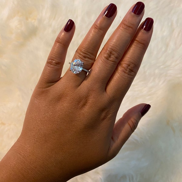 Oval Cut Engagement Ring, Promise Ring, Sterling Silver Half Eternity ...