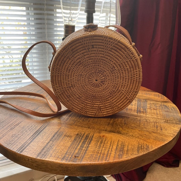 Round Rattan Bag, Wicker Bag, Rattan Purse, Round Straw Bag, Round ...