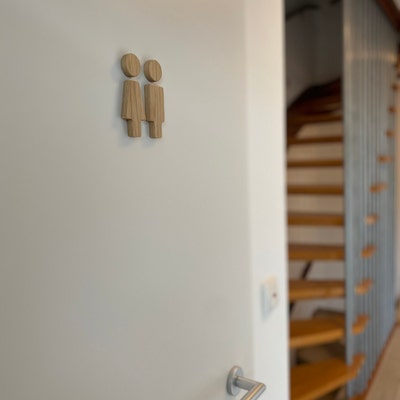 Natural Oak Wood Restroom Sign, Wooden Door Plate, Male and Female ...