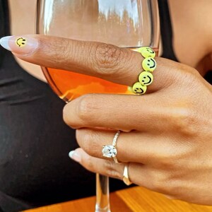 Adjustable Smiley Beaded Rings Stackable Y2K Smiley Face Wire Rings - Etsy