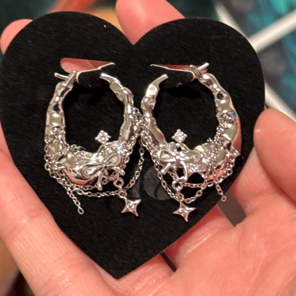 Y2K Grunge Earrings Nana Punk Hoops 2000s Bow Statement Jewelry Cyber ...