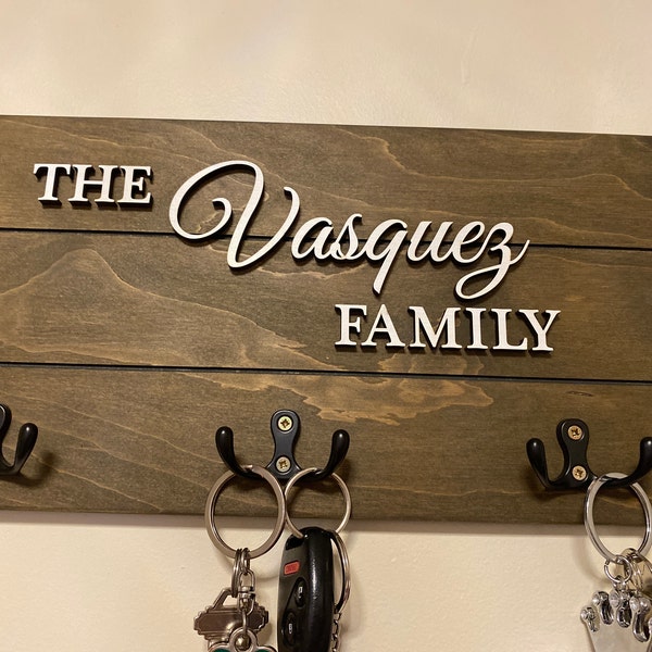 Last Name Key Holder for Wall, Personalized Family Name Sign Key Holder ...