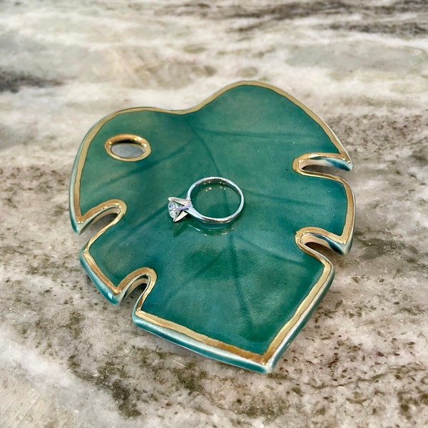 Ceramic Monstera Leaf Ring Dish, Jewelry Storage, Lauren Sumner Pottery ...