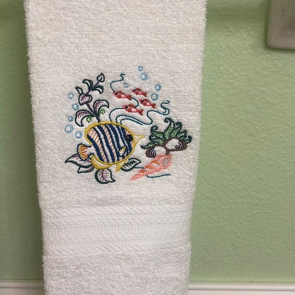 Sea Shells Towel - Shell Towel - Fish Towel - Tropical - Embroidered ...