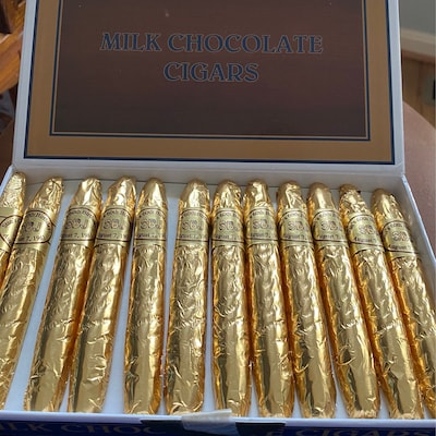 Personalized Gold Chocolate Cigars in Fancy Cigar Box 24 Chocolate ...