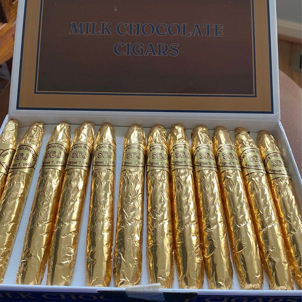 Personalized Gold Chocolate Cigars in Fancy Cigar Box - 24 Chocolate ...