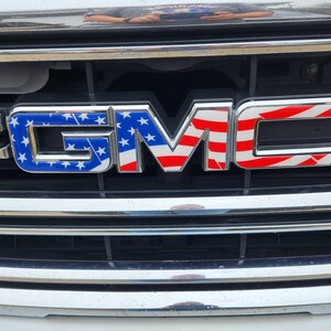 PRECUT GMC Sierra Gel Coated domed Patriotic Flag Emblem Overlay ...