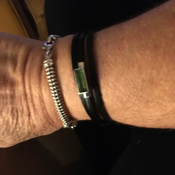 Leather and Astrophyllite Cuff Bracelet, Solid Sterling Silver Bezel ...