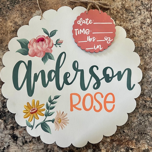 Boho Floral Hospital Door Hanger, Baby Girl Door Hanger, Scallop Edge ...