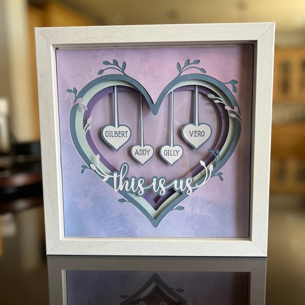 3D This is Us Family Heart Shadow Box With Custom Names, Family Tree ...