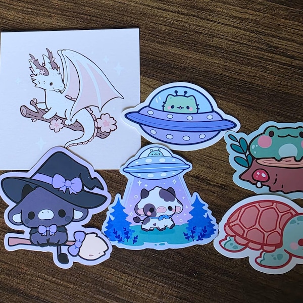 Cute Alien Abducting Cow Sticker Funny UFO Cow Vinyl Decal Matte Space ...