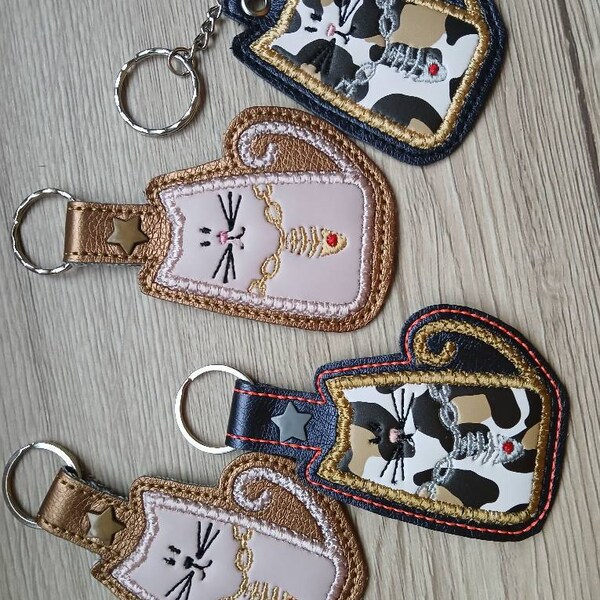 Fishbone Cat Key Fob and Eyelet 4 X 4 ITH DIGITAL FILE for Embroidery ...