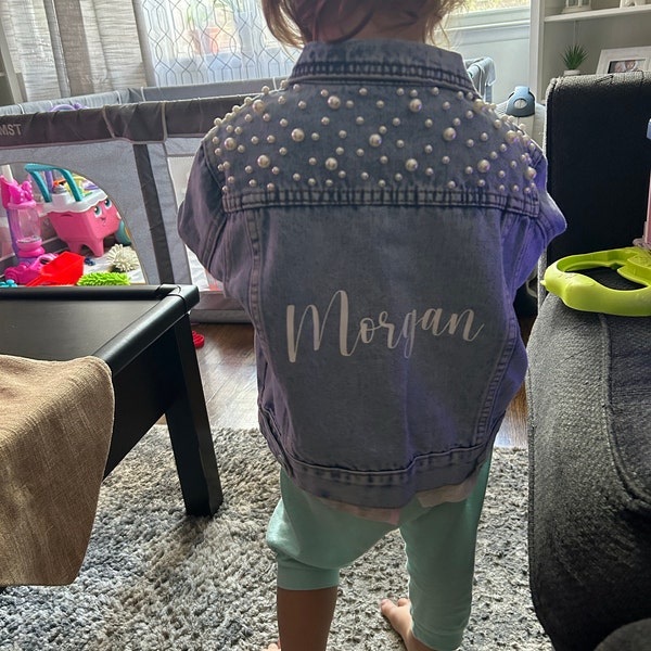 Little Girls Personalized Blue Pearl Denim Jacket | Flower Girl Jean ...