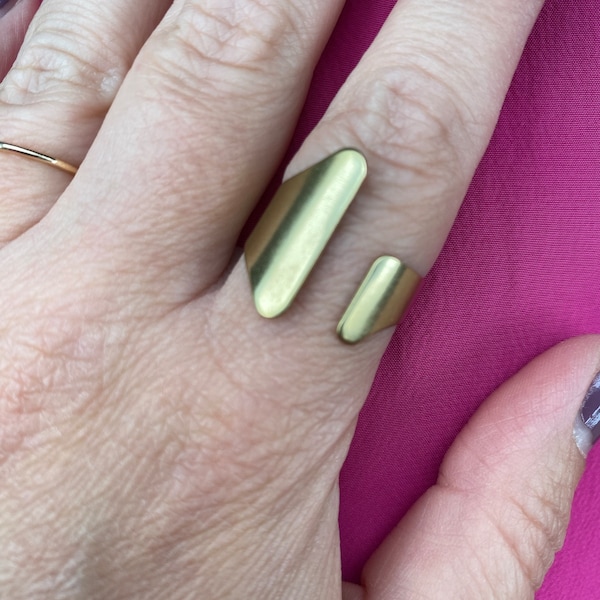Ring Adjustable Boho Gold // Brass, Modern Abstract Shape, Designer ...