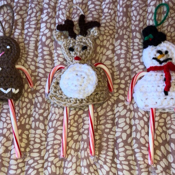Gingerbread Man Candy Cane Holder Crochet PATTERN PDF - Tree Ornament ...