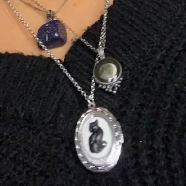 Vintage Style Victorian Gothic Black Cat Cameo Locket Necklace Assorted ...