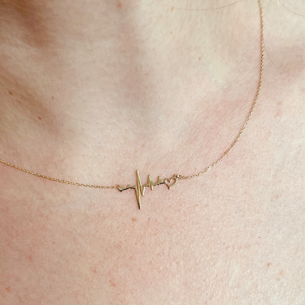 Dainty Heartbeat Necklace With Cross • Pulse of Love Pendant • Faithful ...