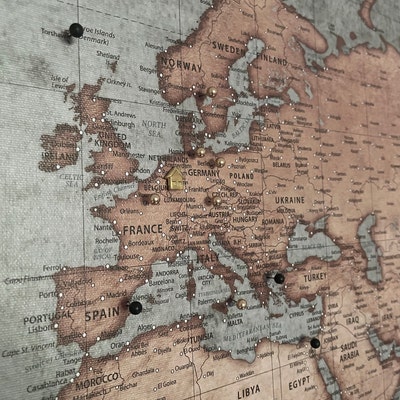 Personalized World Map Push Pin Map Pinboard Cork Canvas Print Gift for ...