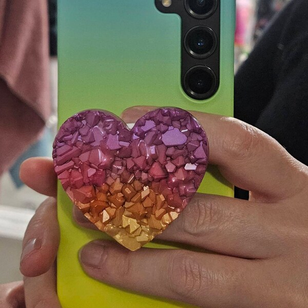 Heart Druzy Popsocket™, Heart Popgrip™, Rainbow Heart Popsocket, Black ...