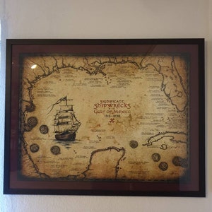 Shipwreck Map of the Gulf of Mexico Artwork 15 X 19, Shipwrecks ...