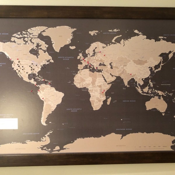 Personalized Earth Toned World Push Pin Travel Map - 27.5" X 39.5 ...