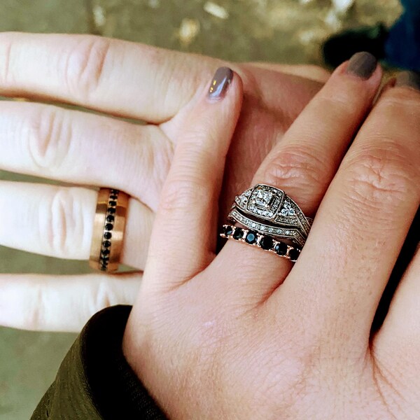 Black Titanium Men's Wedding Band With Black Sapphire Stepped Edges ...