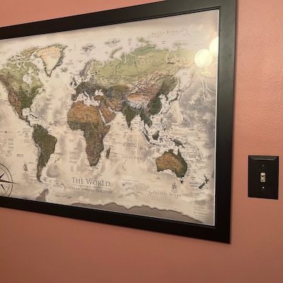 Nautilus World Map Push Pin, World Map Wall Art With USA National Parks ...