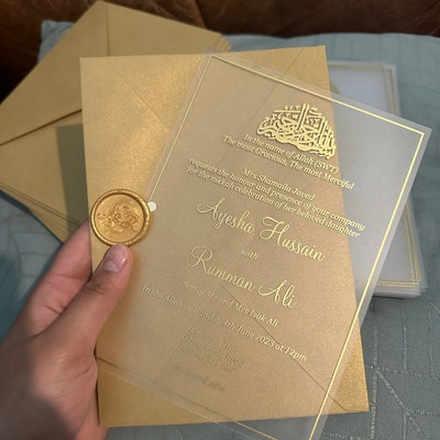 Islamic Gold Frosted Acrylic Wedding Invitation, Frosted Muslim PVC ...