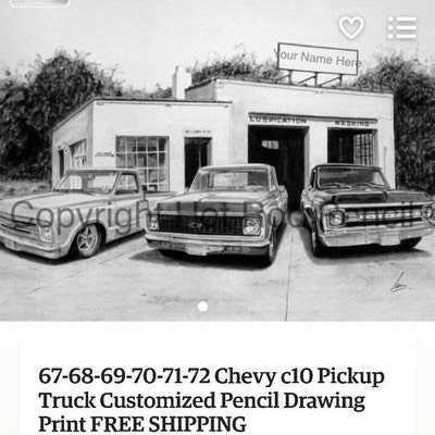 67-68-69-70-71-72 Chevy C10 Pickup Truck Customized Pencil Drawing ...