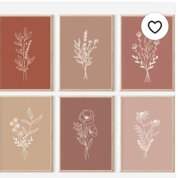 Boho Print Set, Boho 5x7 Prints, Floral Set of 6 Prints, Boho Home ...