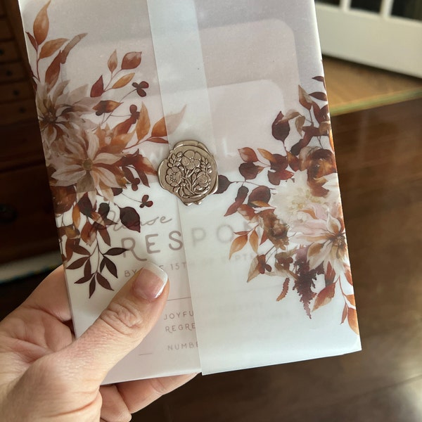 Fall Vellum Jacket With Rust Colored Leaves, Autumn Florals, Vellum ...