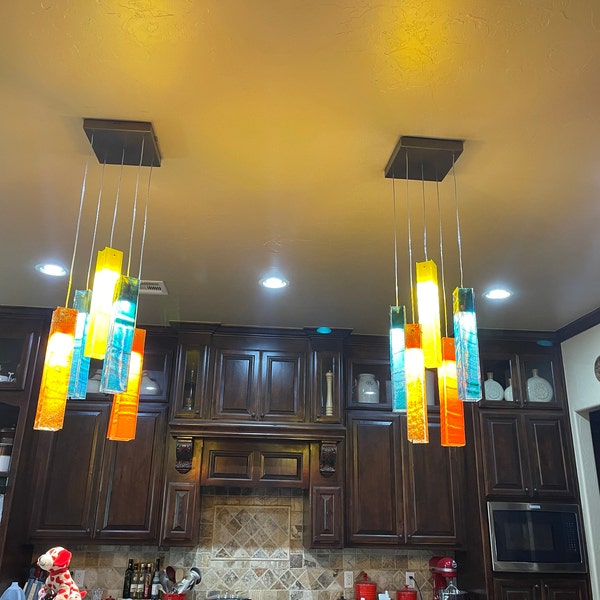 Sea Glass, Kitchen Décor. Blown Glass Pendant Lights for Kitchen Island ...