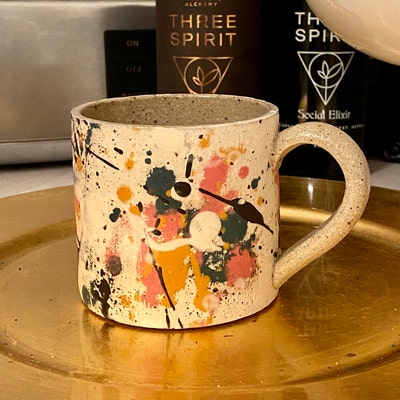 Stoneware Hand Painted/handmade Ceramic Mug, Tactile Embossed Playful ...