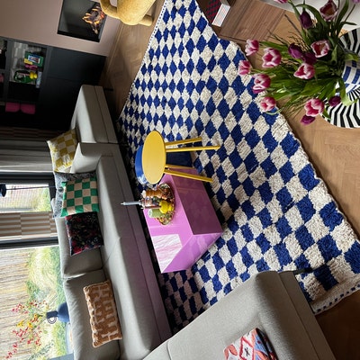 Checkered Rug Dark Beige, Moroccan Handmade Checker Rugs Runner ...