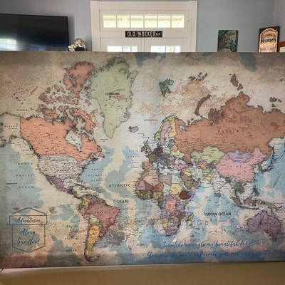 Vintage Push Pin World Map Personalized World Map Vintage Push Pin ...